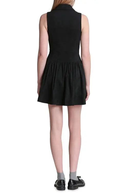 Avec Les Filles Sleeveless Faux Suede Collared Mini Dress