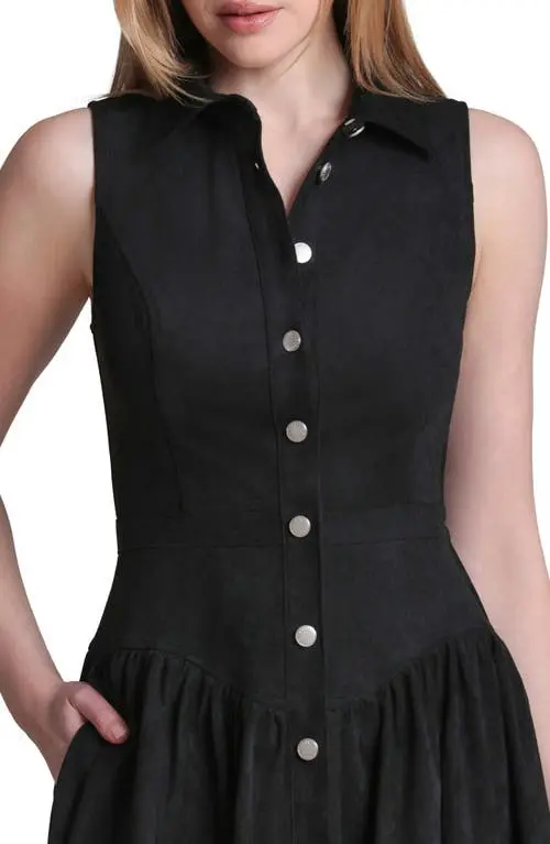 Avec Les Filles Sleeveless Faux Suede Collared Mini Dress