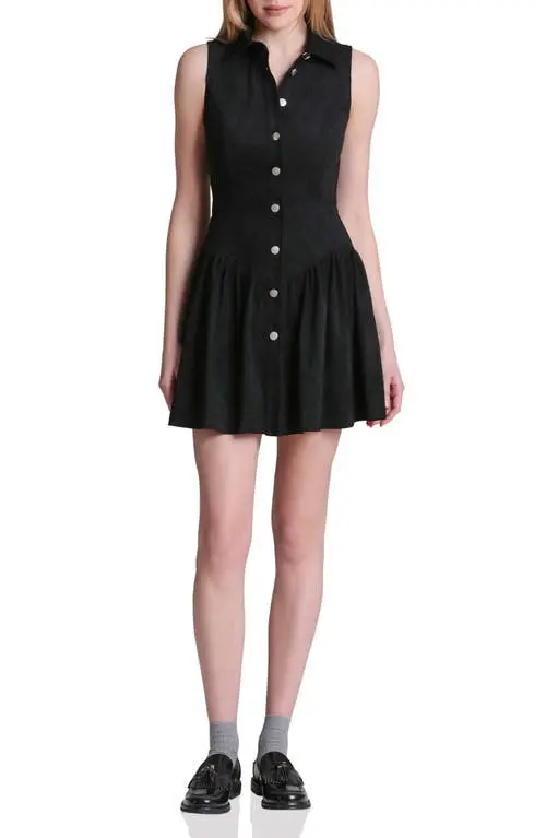Avec Les Filles Sleeveless Faux Suede Collared Mini Dress