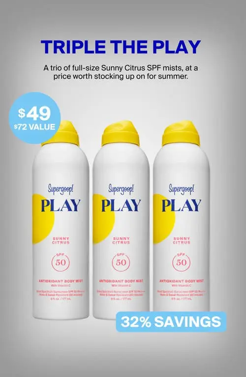 Supergoop!® Play Antioxidant Body Mist Spf 50 Sunscreen Trio $72 Value