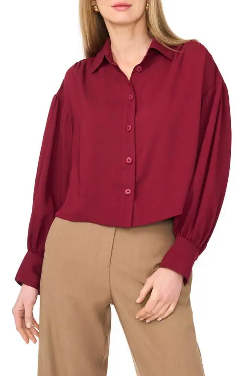 Vince Camuto Crop Swing Button-up Shirt - Dark Wine