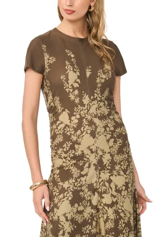 Vince Camuto Printed Cap Sleeve Ruched Jersey Maxi Dress