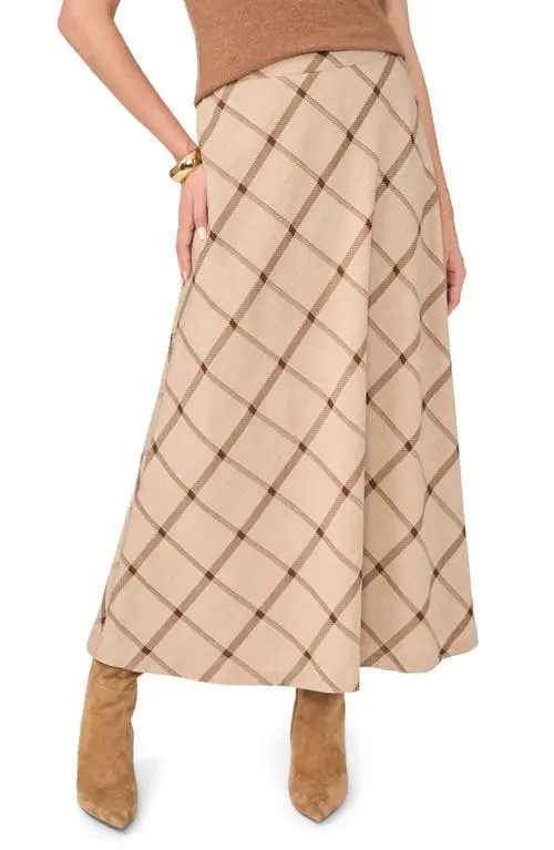 Vince Camuto Windowpane Plaid Bias Cut Maxi Skirt - Fall Camel