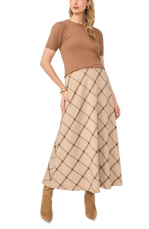 Vince Camuto Windowpane Plaid Bias Cut Maxi Skirt