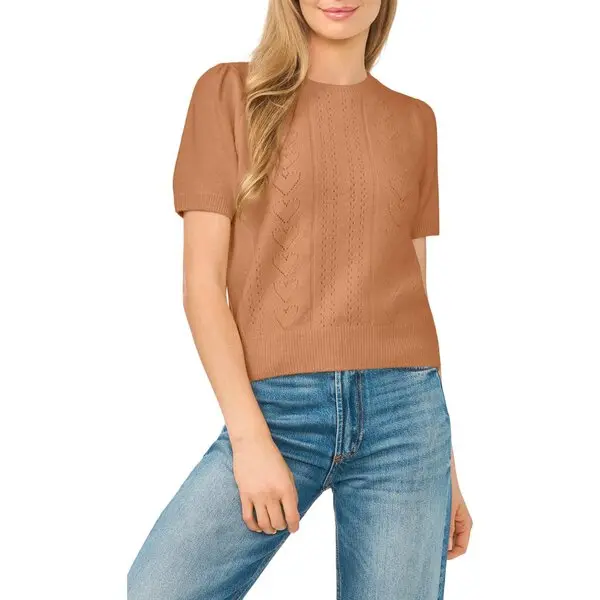 CECE DUPRAZ Short Sleeve Pointelle Sweater - Raw Umber