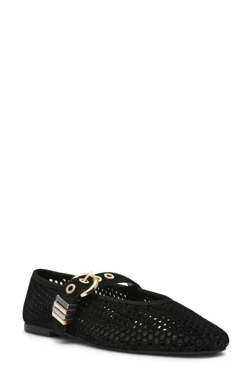 Steve Madden Lela Perforated Mary Jane Flat - Black Suede