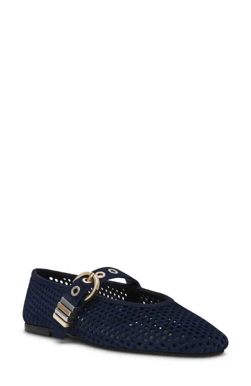 Steve Madden Lela Perforated Mary Jane Flat - Navy Suede