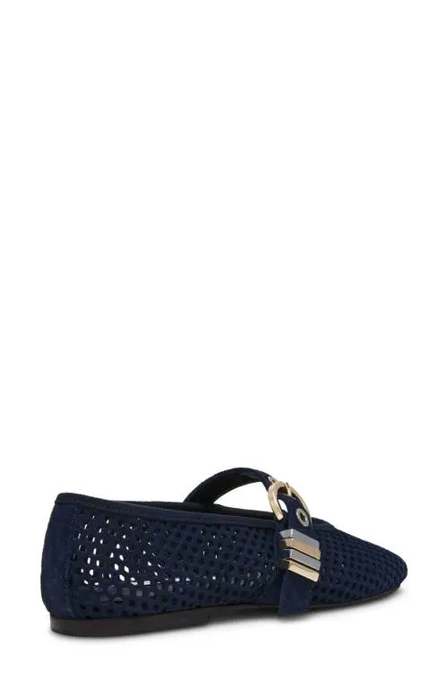 Steve Madden Lela Perforated Mary Jane Flat - Navy Suede