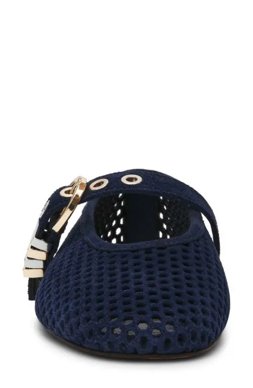 Steve Madden Lela Perforated Mary Jane Flat - Navy Suede