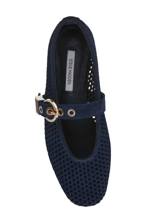 Steve Madden Lela Perforated Mary Jane Flat - Navy Suede