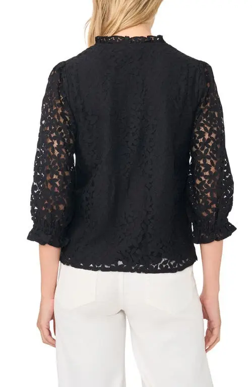 CECE DUPRAZ Lace Ruffle Tie Neck Top - Rich Black