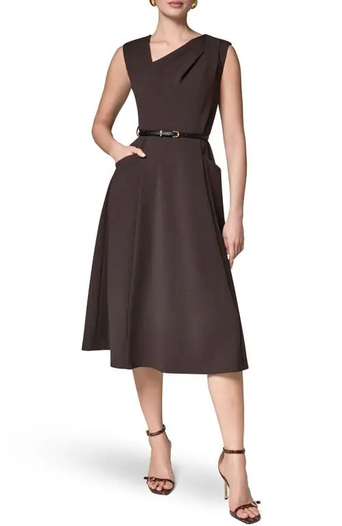 Donna Karan New York Belted Draped Asymmetric Dress - Espresso