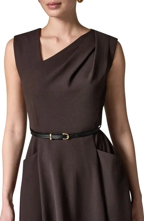 Donna Karan New York Belted Asymmetric Neck Draped Dress