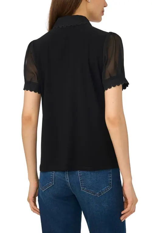 CECE DUPRAZ Scallop Trim Puff Sleeve Polo