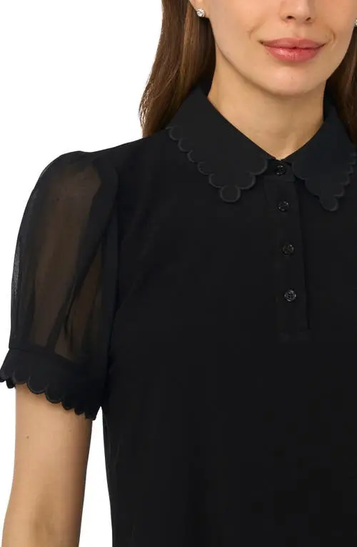 CECE DUPRAZ Scallop Trim Puff Sleeve Polo