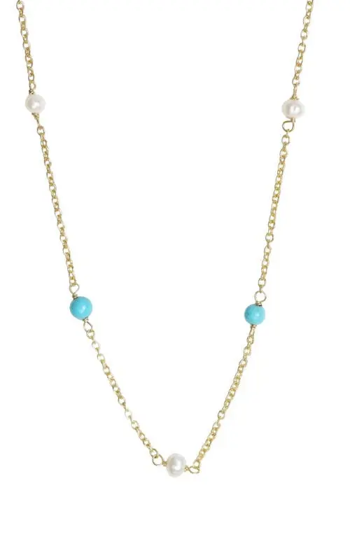 Argento Vivo Cultured Pearl & Turquoise Station Necklace - Gold