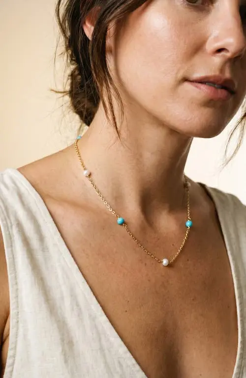 Argento Vivo Cultured Pearl & Turquoise Station Necklace