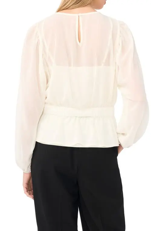 Vince Camuto Embroidered Mesh Yoke Peplum Top