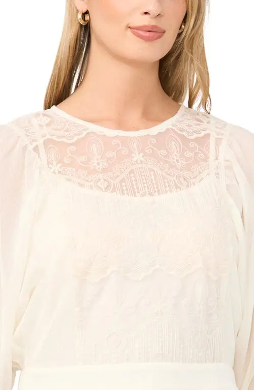 Vince Camuto Embroidered Mesh Yoke Peplum Top