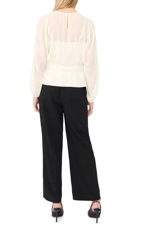 Vince Camuto Embroidered Mesh Yoke Peplum Top