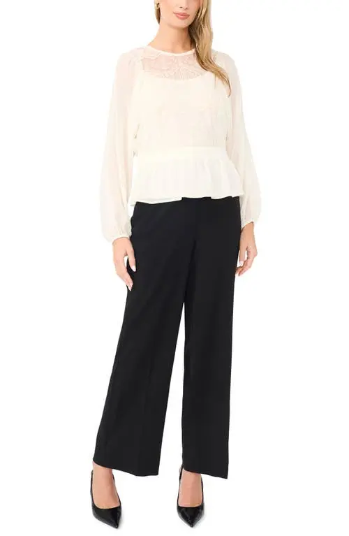 Vince Camuto Embroidered Mesh Yoke Peplum Top