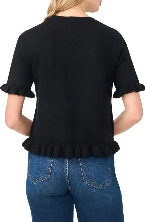CECE DUPRAZ Ruffle Trim Short Sleeve Fine Knit Sweater
