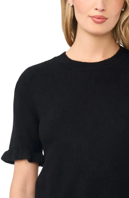 CECE DUPRAZ Ruffle Trim Short Sleeve Fine Knit Sweater