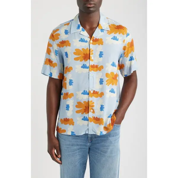 WAX LONDON Didicot Floral Camp Shirt - Blue/rust Multi
