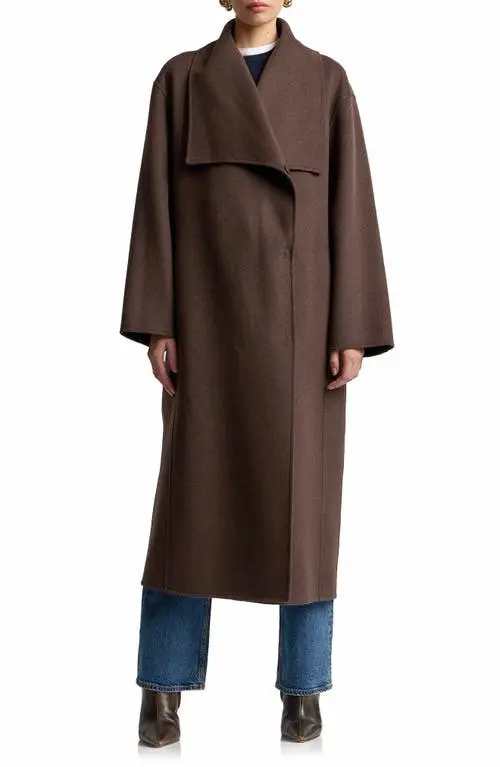 Avec Les Filles Shawl Collar Long Coat - Dark Truffle