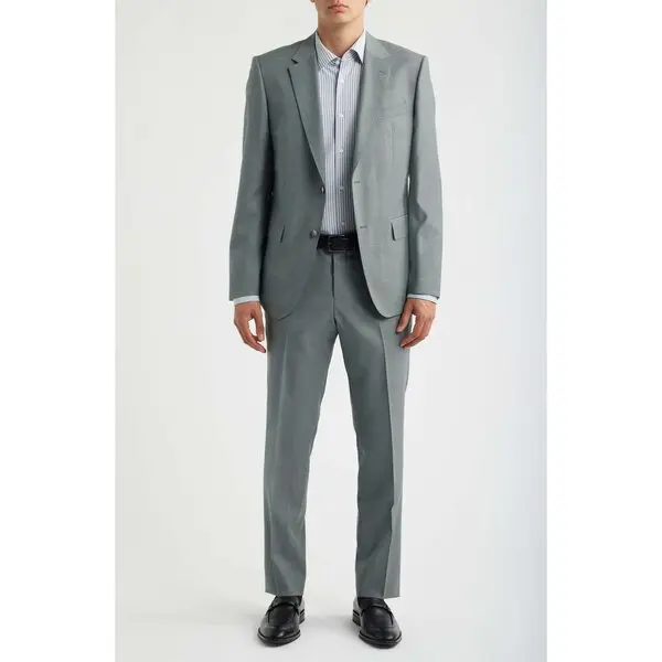 BOSS Huge Slim Fit Textured Virgin Wool Suit - Green
