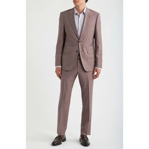 BOSS Huge Slim Fit Textured Virgin Wool Suit - Pink/brown