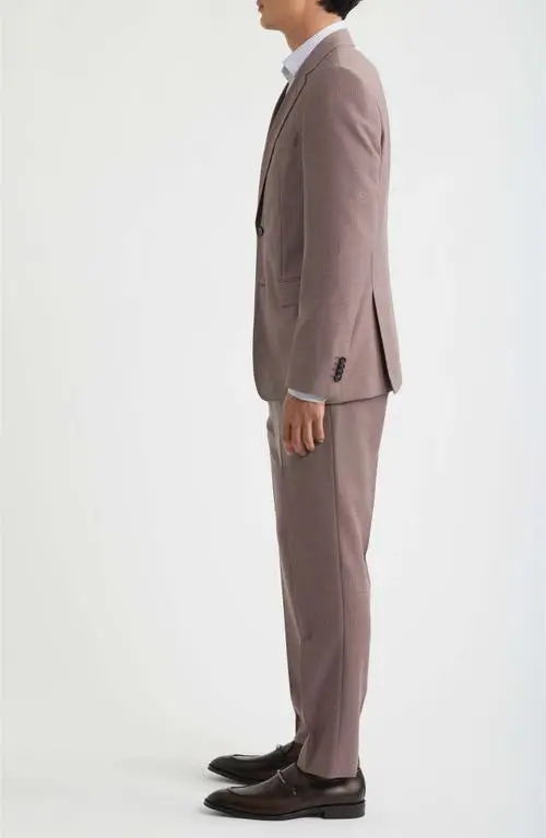 BOSS Huge Slim Fit Textured Virgin Wool Suit - Pink/brown