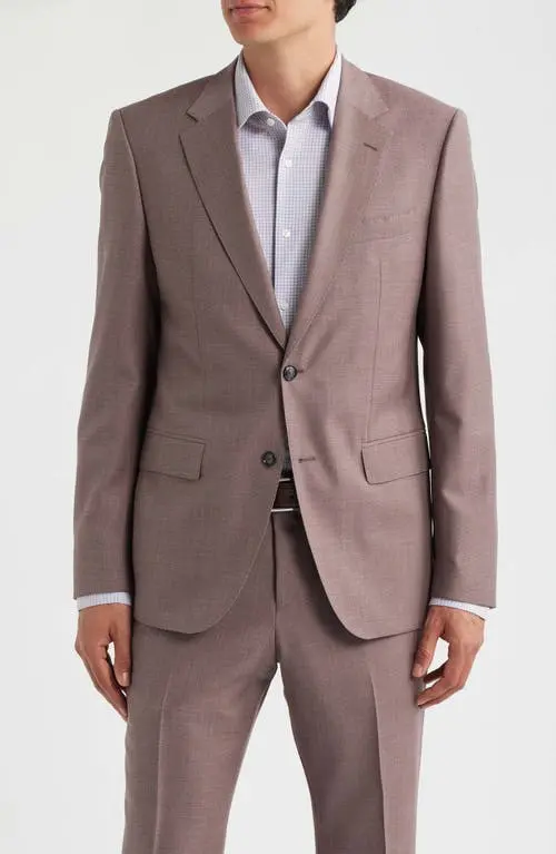 BOSS Huge Slim Fit Textured Virgin Wool Suit - Pink/brown