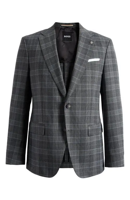BOSS Hutson Slim Fit Windowpane Check Sport Coat - Grey/blue
