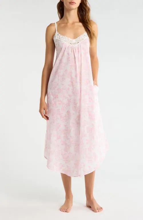 PAPINELLE Nostalgia Floral Lace Trim Cotton Voile Nightgown - Desert Rose