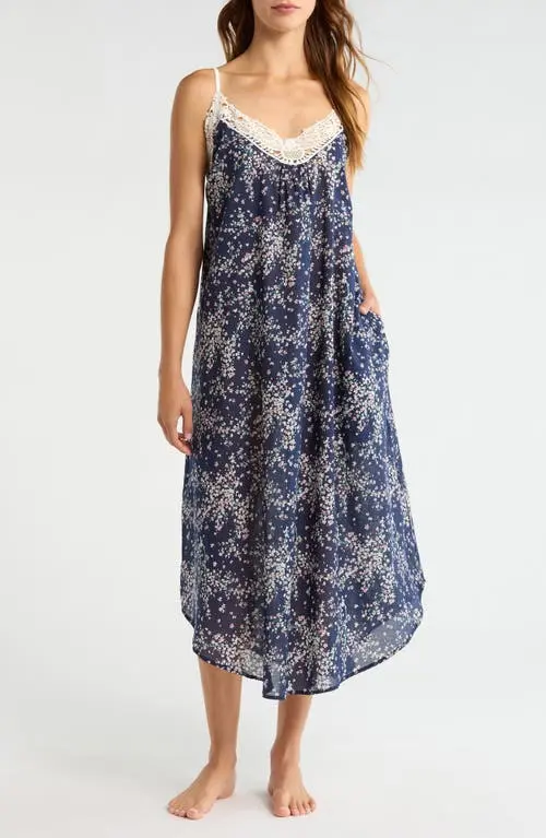 PAPINELLE Cheri Blossom Cotton Voile Nightgown - Navy