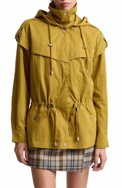 Avec Les Filles Hooded Drawstring Waist Jacket - Kiwi