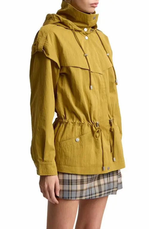 Avec Les Filles Hooded Drawstring Waist Jacket - Kiwi