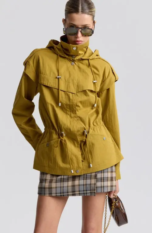 Avec Les Filles Hooded Drawstring Waist Jacket - Kiwi