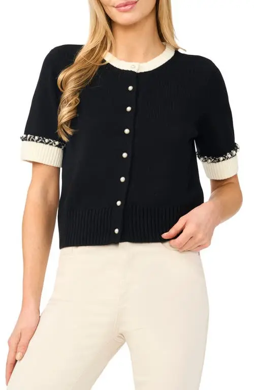 CECE DUPRAZ Short Sleeve Crewneck Cardigan - Rich Black