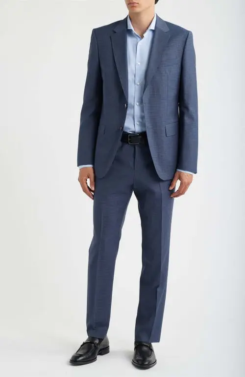 BOSS Huge Slim Fit Microcheck Virgin Wool Suit - Navy