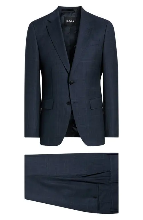 BOSS Huge Slim Fit Microcheck Virgin Wool Suit