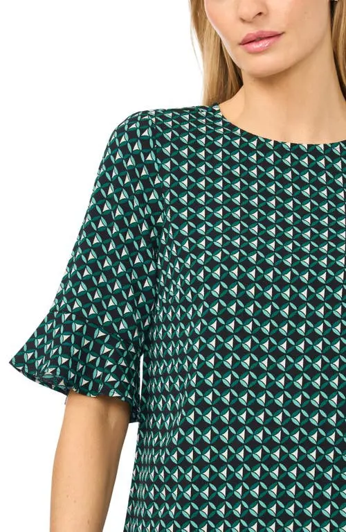 CECE DUPRAZ Geo Print Ruffle Cuff Top