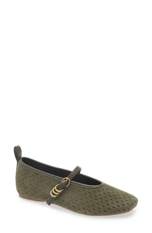 Rag & Bone Spire Perforated Mary Jane Flat - Forest Suede