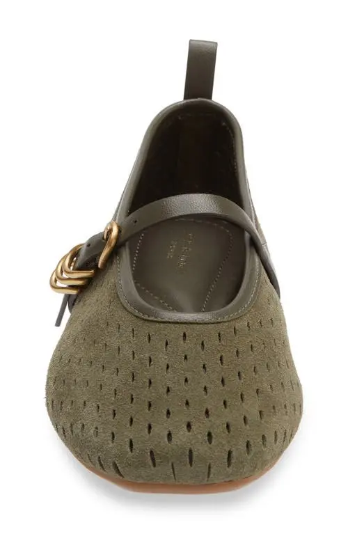 Rag & Bone Spire Perforated Mary Jane Flat - Forest Suede