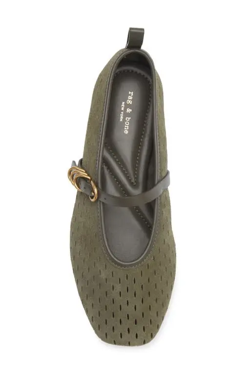 Rag & Bone Spire Perforated Mary Jane Flat - Forest Suede