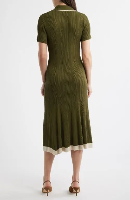 Julia Jordan Ribbed Knit Polo Sweater Dress With Contrast Trim