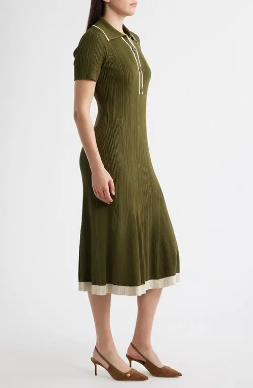 Julia Jordan Ribbed Knit Polo Sweater Dress With Contrast Trim