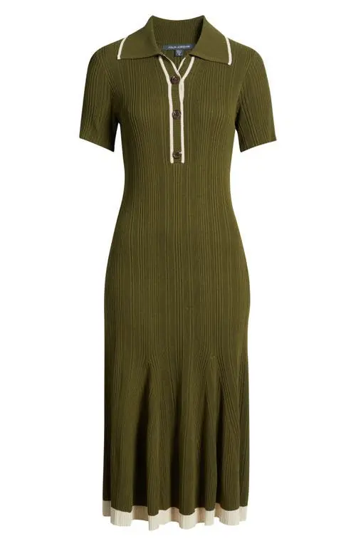 Julia Jordan Ribbed Knit Polo Sweater Dress With Contrast Trim