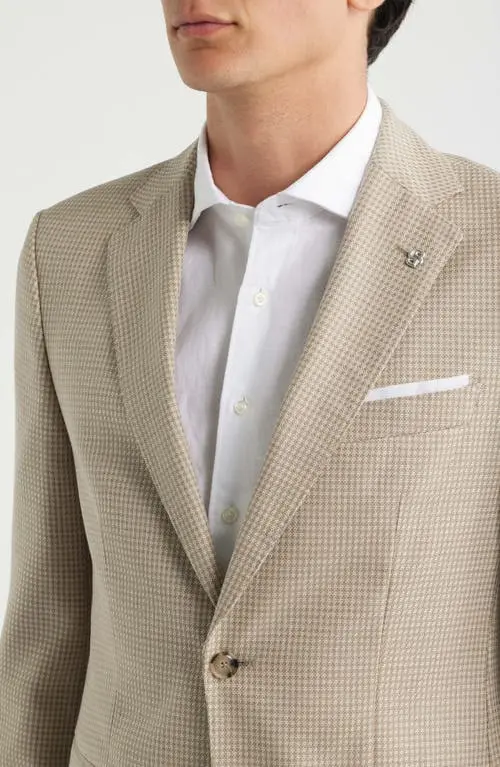 BOSS Hutson Slim Fit Houndstooth Virgin Wool Sport Coat - Tan